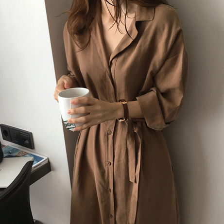 ワンピース 上着 ロング ロング丈 袖あり 長袖 襟付き セミフレア Aライン 前開き 2way かわいい 大人可愛い きれいめ シンプル カジュアル 大人 上品 おしゃれ お洒落 かっこいい 大人可愛い 大人女子 こなれ感 ラフ ラブリー キュート 個性的 主役級 存在感 とろみ感 抜け感