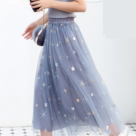 チュール スカート ロングスカート プリーツスカート フレアスカート ロング ロング丈 マキシ マキシ丈 9分丈 アンクル丈 フレア Aライン プリーツ レース 刺繍 チュール シフォン ふわふわ ハイウエスト ウエストゴム 透け感 シースルー かわいい 大人可愛い カジュアル 上品