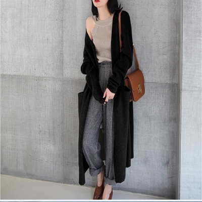 ゆったり ロング丈 カーディガン アウター コート ロング マキシ マキシ丈 アンクル丈 袖あり 長袖 萌袖 襟なし Iライン ポケット リブ 前開き リブニット 編み込み ニット かわいい 大人可愛い きれいめ シンプル カジュアル 大人 上品 おしゃれ 大人女子 こなれ感 ラフ