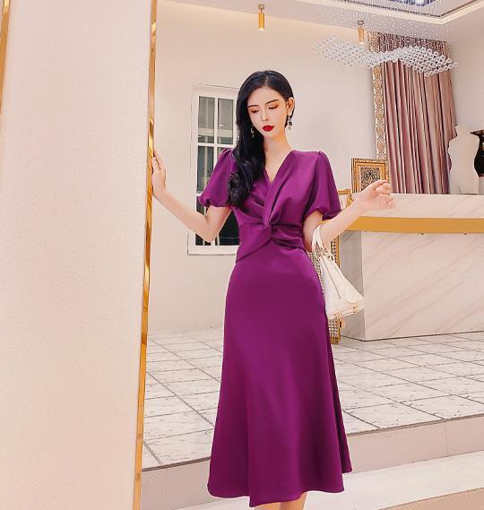 ドレス ワンピース パーティードレス カラードレス ロングドレス 演奏会ドレス 発表会ドレス ミモレ丈 ボリューム袖 マーメイド マーメイドライン フレア セミフレア 細身 ウエストマーク 胸元 谷間 かわいい 大人可愛い きれいめ 大人 上品 おしゃれ お洒落 レトロ