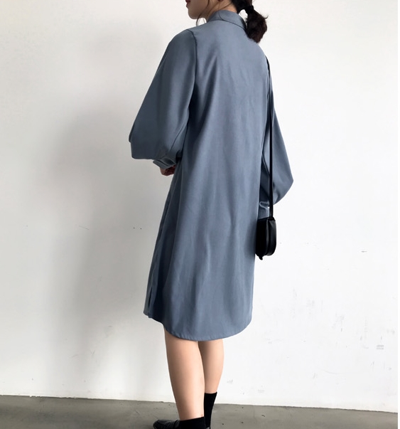 種類5：ホワイト/M バンドカラー シャツワンピ パフスリーブ