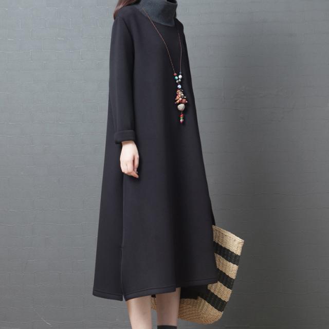 ワンピース 膝丈 ひざ丈 袖あり 長袖 Aライン かわいい 大人可愛い きれいめ シンプル カジュアル 大人 上品 おしゃれ お洒落 かっこいい レトロ 大人可愛い 大人女子 こなれ感 ラブリー キュート ガーリー 主役級 存在感 とろみ感 抜け感 無地 春 秋 冬 10代 20代 30代 40代