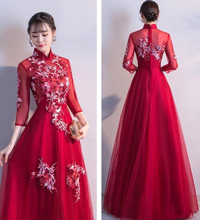 チャイナ服 マオカラー 刺繍 ドレス パーティードレス パーティドレス