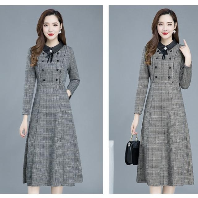 学生風 ツイード ワンピース フレアワンピース ワンピドレス 膝丈 ひざ丈 袖あり 長袖 襟付き フレア Aライン リボン ウエストマーク かわいい 大人可愛い きれいめ シンプル カジュアル 大人 上品 おしゃれ レトロ 大人女子 こなれ感 ラブリー キュート ガーリー 個性的