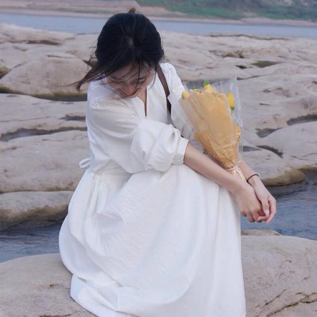 ワンピース ワンピドレス ロング ロング丈 袖あり 長袖 Vネック 襟なし