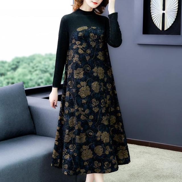 ワンピース フレアワンピース ロングワンピ ロング丈 長袖 ハイネック フレア セミフレア 刺繍 かわいい 大人可愛い きれいめ シンプル カジュアル 大人 上品 おしゃれ お洒落 大人可愛い 大人女子 こなれ感 ラフ ガーリー 個性的 クール 主役級 存在感 フォーマル 柄 花柄 春