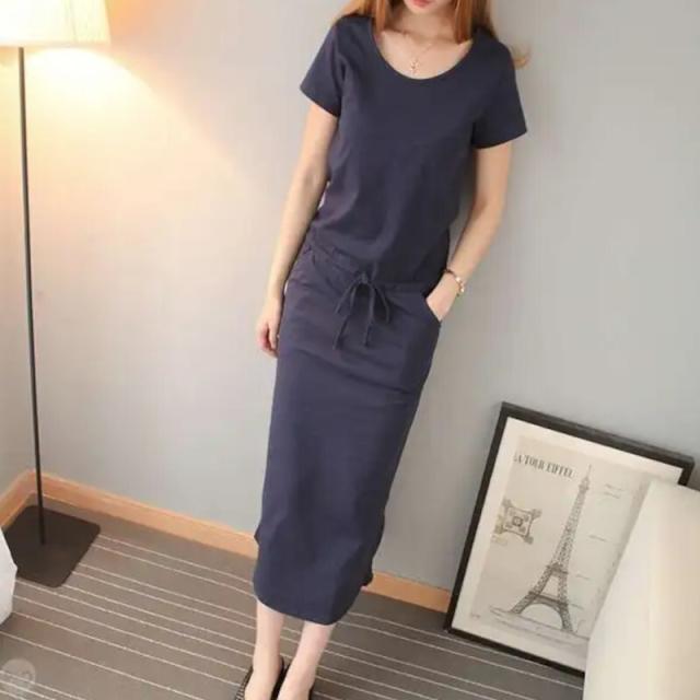 ワンピース 袖あり 半袖 ラウンドネック かわいい 大人可愛い きれいめ シンプル カジュアル 上品 おしゃれ レトロ こなれ感 ラフ エレガント とろみ感 抜け感 スタイリッシュ 無地 春 夏 10代 20代 30代 40代 デート お出かけ 女子会 休日 パーティー ホテル レストラン