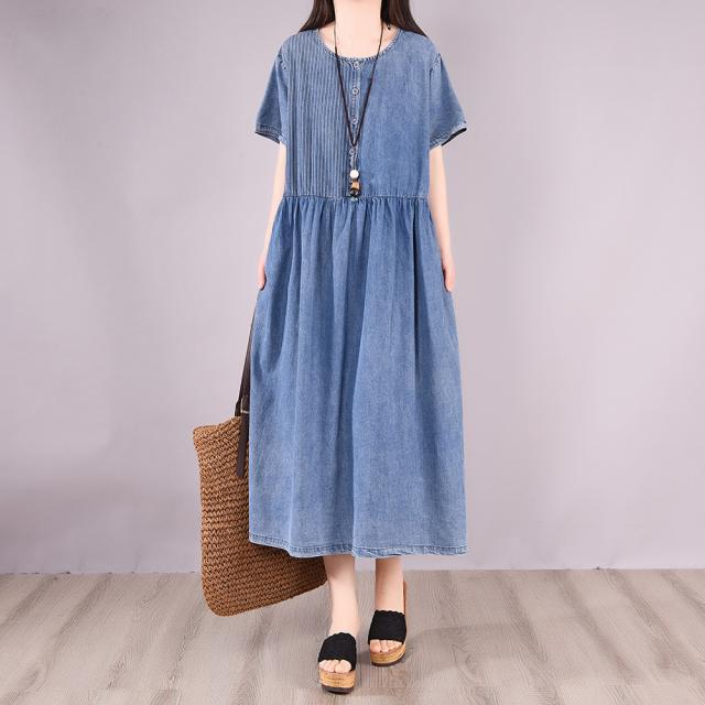 ゆるワンピース デニムワンピース ワンピース オールインワン デニムワンピース 膝下 ミモレ ミモレ丈 ロング ロング丈 袖あり 半袖 Uネック ラウンドネック 襟なし フレア セミフレア ワイド Aライン デニム タンガリー 大人可愛い カジュアル おしゃれ お洒落 大人可愛い