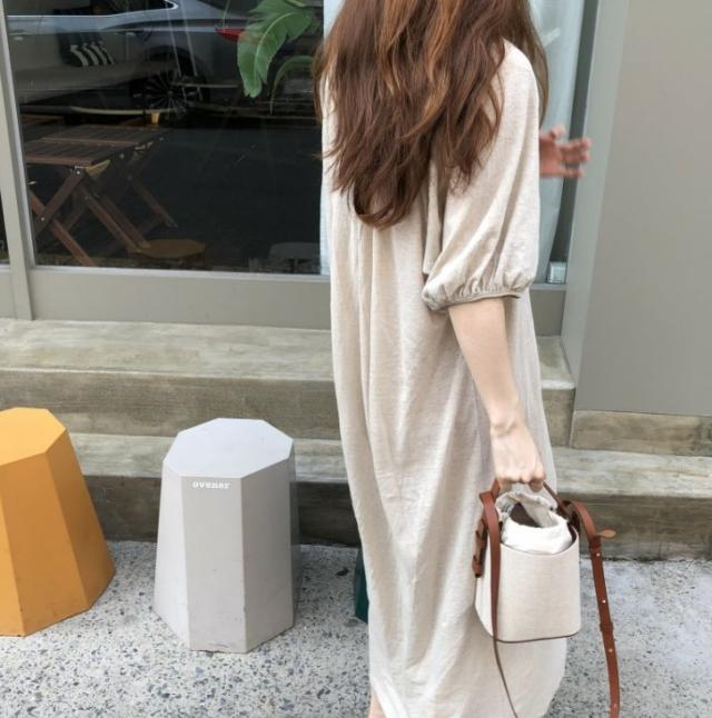 ワンピース ワンピドレス 膝下 ロング ロング丈 袖あり 半袖 Vネック