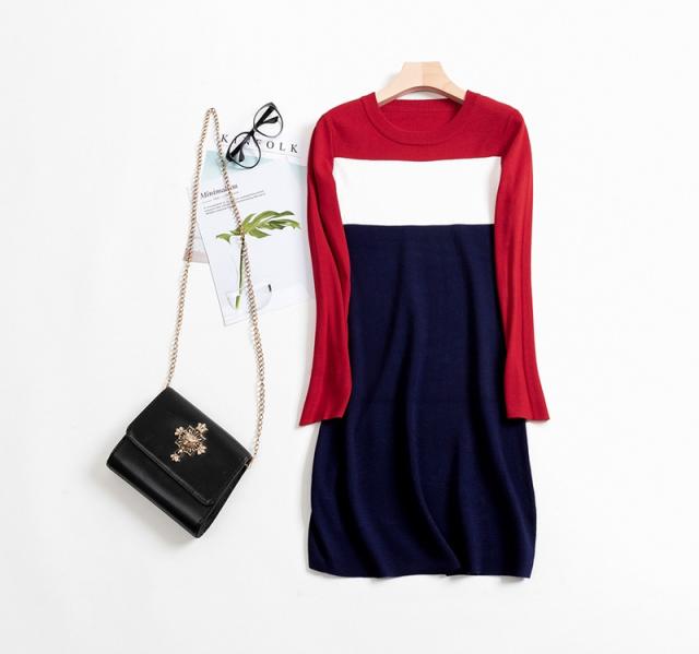 ニット長袖ドレス ワンピース ベーススカート サイズ S M L XL ハイ