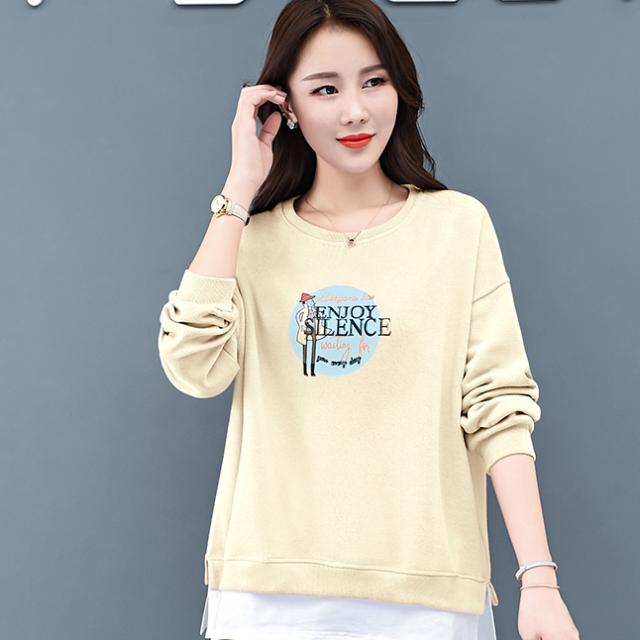 レイヤード 重ね着風 トップス カットソー トレーナー 袖あり 長袖 Uネック クルーネック ストレート ドッキング サイドスリット かわいい 大人可愛い きれいめ カジュアル 大人 おしゃれ かっこいい 大人女子 こなれ感 ラフ スポーティー ラブリー キュート 抜け感 プリント