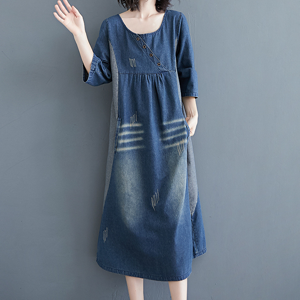 デニム風ワンピース 膝丈 ひざ丈 袖あり 半袖 カジュアル 大人 おしゃれ お洒落 かっこいい こなれ感 メンズライク マニッシュ ボーイッシュ スポーティー ラブリー キュート ガーリー 存在感 抜け感 無地 春 秋 冬 誕生日 30代 40代 50代 60代 レディース 女性用 通勤 デート