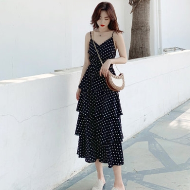 ワンピース ティアードワンピース ワンピドレス 膝下 ロング ロング丈 袖なし ノースリーブ Vネック 襟なし Aライン 綿 かわいい 大人可愛い シンプル カジュアル 大人 アジアン エスニック 大人女子 ラフ キュート セクシー 柄 小花柄 ドット柄 水玉 夏 10代 20代 30代