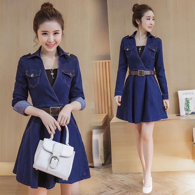 デニム ミニ丈 ワンピース シャツワンピース デニムワンピース ミニ 膝上 袖あり 長袖 Vネック 襟付き Aライン ベルト ウエストマーク ポケット ハイウエスト ブルーデニム かわいい 大人可愛い きれいめ シンプル カジュアル 大人 上品 かっこいい こなれ感 マニッシュ