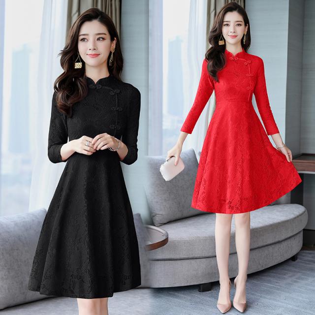 ドレス 衣装 ワンピース パーティードレス パーティドレス ステージドレス 舞台衣装 舞台ドレス キャバドレス チャイナドレス コスプレ コスチューム 膝丈 ひざ丈 袖あり 7分袖 七分袖 Aライン フレア かわいい 大人可愛い きれいめ シンプル 大人 上品 おしゃれ かっこいい