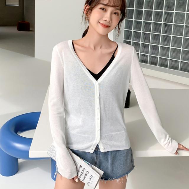 トップス カーディガン 袖あり 長袖 Vネック 襟なし 綿 薄手 かわいい 大人可愛い シンプル カジュアル 大人 おしゃれ 大人女子 ラフ 無地 春 夏 秋 10代 20代 30代 レディース 女性用 オフィス OL 通勤 デート お出かけ 公園デビュー 女子会 休日 旅行 海 ホテル ガーデン