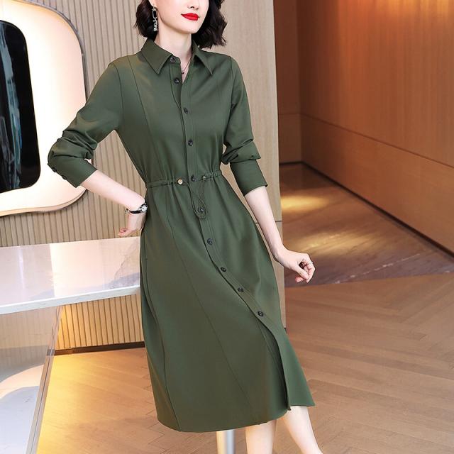 シンプル きれいめ シャツワンピース ロング ロング丈 長袖 襟付き フレア ウエストマーク ウエストリボン 前開き ドローコード かわいい 大人可愛い カジュアル 大人 上品 おしゃれ 大人女子 こなれ感 ラブリー キュート モード系 エレガント フォーマル 無地 秋 冬 10代