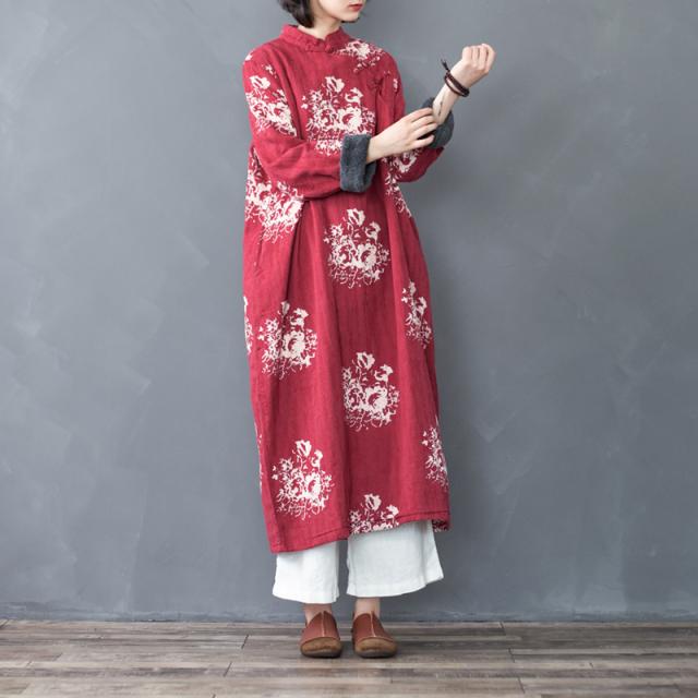 ボア付き ロング チャイナ ワンピース シャツワンピース フレアワンピース ロング丈 袖あり 長袖 スタンドカラー ストレート ワイド ボア かわいい 大人可愛い きれいめ カジュアル 大人 上品 おしゃれ アジアン こなれ感 ラフ ラブリー キュート ガーリー ルーズ 個性的