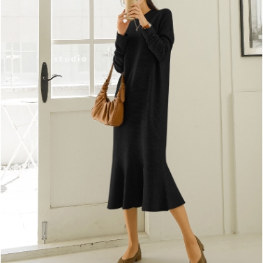 ジャガード ロング ニット ワンピース ニットスカートワンピース ロング ロング丈 袖あり 長袖 Uネック クルーネック マーメイド 切り替えデザイン シンプル カジュアル 大人 上品 おしゃれ 大人女子 こなれ感 ラブリー キュート ガーリー モード系 モダン 無地 秋 冬 10代