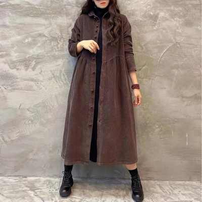 コーデュロイ シャツ ワンピース くるみボタン ワンピース シャツワンピース ロング ロング丈 袖あり 長袖 襟付き フレア ワイド Aライン 切り替えデザイン 前開き かわいい 大人可愛い きれいめ シンプル カジュアル 大人 上品 おしゃれ 大人女子 ラブリー キュート ガーリー