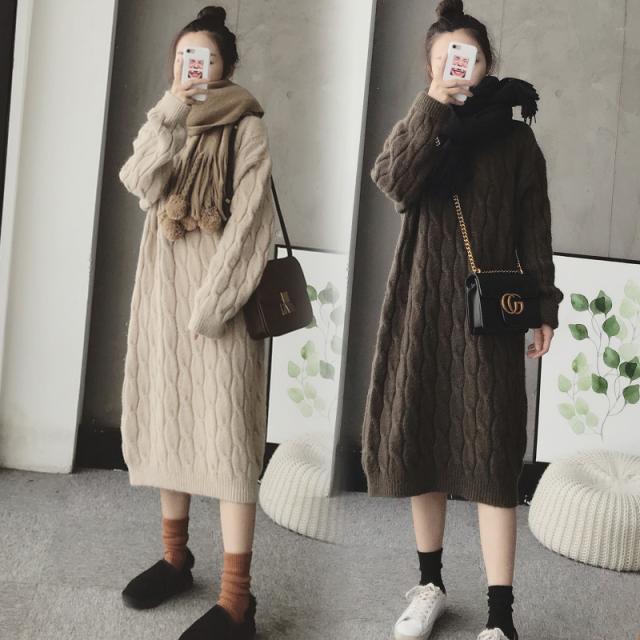 ニットワンピース ワンピース ミモレ ミモレ丈 袖あり 長袖 Uネック ラウンドネック 襟なし ワイド Iライン ファスナー ケーブルニット 伸縮性 ニット かわいい 大人可愛い きれいめ シンプル カジュアル 大人 おしゃれ 大人女子 こなれ感 ラフ ラブリー キュート ガーリー