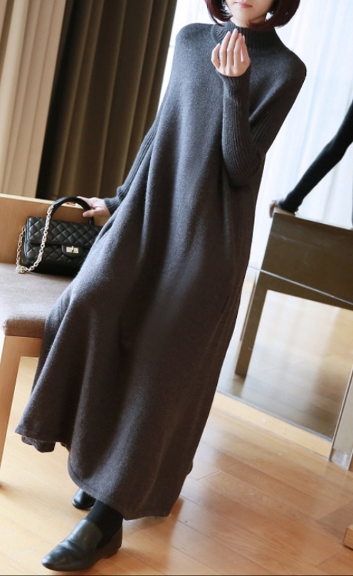 プラスサイズ シック トップス スカート ワンピース セーター プルオーバー ロングスカート ロング丈 長袖 レギュラースリーブ ハーフタートル スリム Aライン ルーズウエスト ポケット ニット 異素材MIX シンプル 上品 おしゃれ かっこいい 大人女子 クール エレガント 無地 プラスサイズ シック トップス スカート ワンピース セーター プル