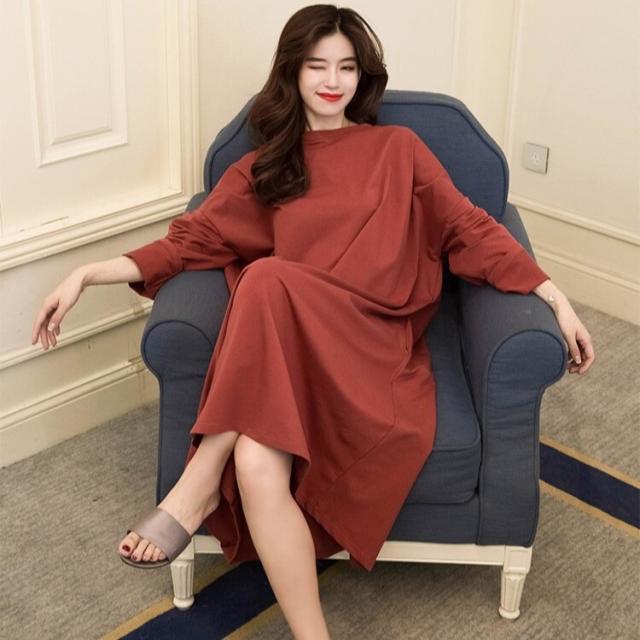 ゆるルームウェア ビッグルームウェア ワンピース ルームウェア パジャマ 部屋着 寝巻き ナイトウェア ロングスカート ミモレ ミモレ丈 ロング ロング丈 マキシ マキシ丈 袖あり 長袖 クルーネック ドロップショルダーかわいい 大人可愛い シンプル おしゃれ お洒落