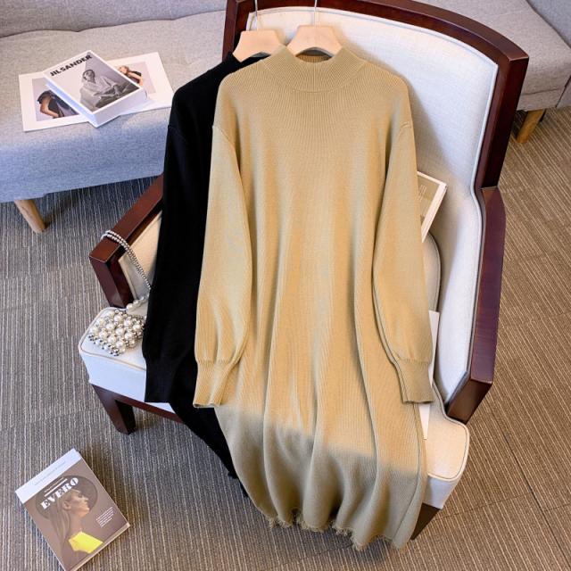 ハイネック ニット ワンピース ニットワンピース 膝下 ロング ロング丈 袖あり 長袖 Iライン リブ リブニット 伸縮性 フリンジ かわいい 大人可愛い きれいめ シンプル カジュアル 大人 上品 おしゃれ 大人女子 ラブリー キュート ガーリー モード系 モダン 無地 秋 冬 10代