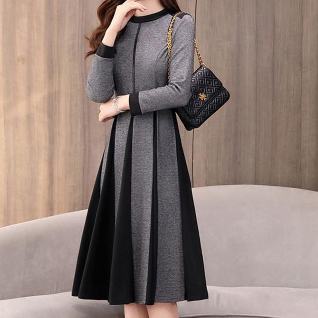 大人切り替えカラー ワンピース 膝丈 ひざ丈 袖あり 長袖 襟なし セミフレア かわいい 大人可愛い きれいめ シンプル カジュアル 大人 上品 おしゃれ お洒落 大人可愛い 大人女子 こなれ感 ラフ キュート ガーリー ルーズ 個性的 主役級 とろみ感 抜け感 無地 春 夏 秋 冬