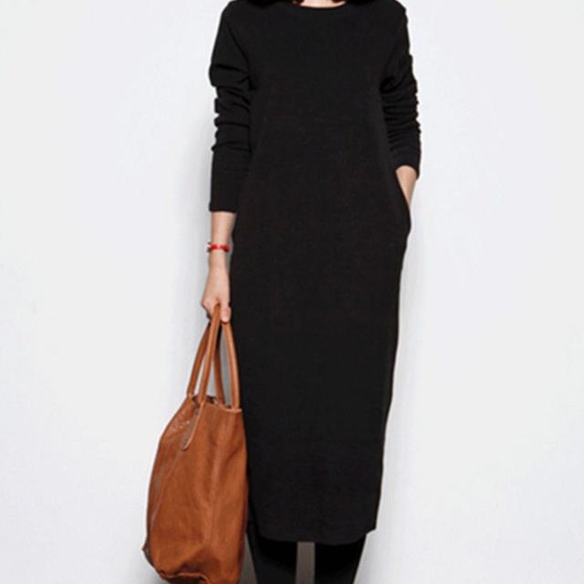 裏起毛無地ワンピース 膝下 ミモレ ミモレ丈 ロング ロング丈 マキシ 9分丈 アンクル丈 袖あり 長袖 襟なし かわいい 大人可愛い きれいめ シンプル カジュアル おしゃれ お洒落 大人可愛い 大人女子 こなれ感 ラフ キュート ガーリー ルーズ 個性的 主役級 とろみ感 抜け感