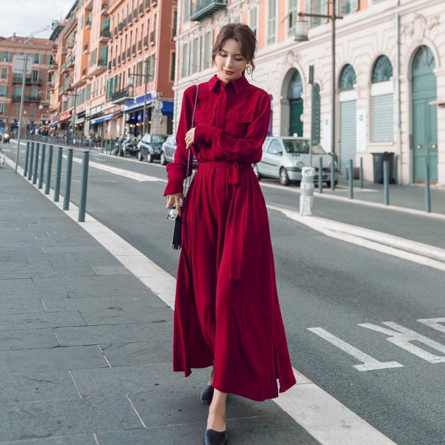 シャツ風ワンピース ミモレ ミモレ丈 ロング ロング丈 マキシ マキシ丈 9分丈 袖あり 長袖 襟付き フレア 前開き かわいい 大人可愛い きれいめ シンプル カジュアル 大人 上品 おしゃれ お洒落 大人可愛い 大人女子 こなれ感 ラフ キュート ガーリー ルーズ 個性的 主役級