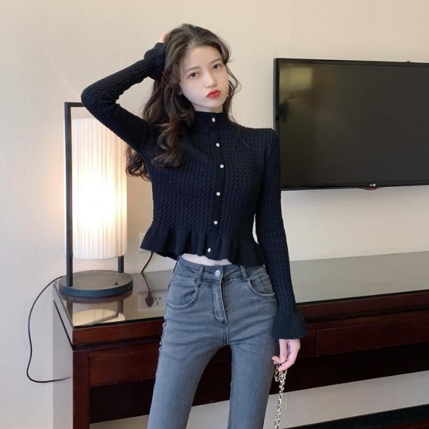 トップス カーディガン ミディアム丈 袖あり 長袖 萌袖 ハイネック 襟なし 前開き ニット かわいい 大人可愛い きれいめ シンプル カジュアル 大人 おしゃれ お洒落 大人女子 ラフ ラブリー キュート 無地 春 秋 10代 20代 レディース 女性用 通勤 デート お出かけ