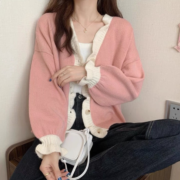 トップス カーディガン ミディアム丈 袖あり 長袖 萌袖 Vネック 襟なし ニット かわいい 大人可愛い シンプル カジュアル 大人 おしゃれ レトロ アジアン エスニック エキゾチック ラフ ラブリー キュート 無地 春 秋 10代 20代 レディース 女性用 通勤 デート お出かけ