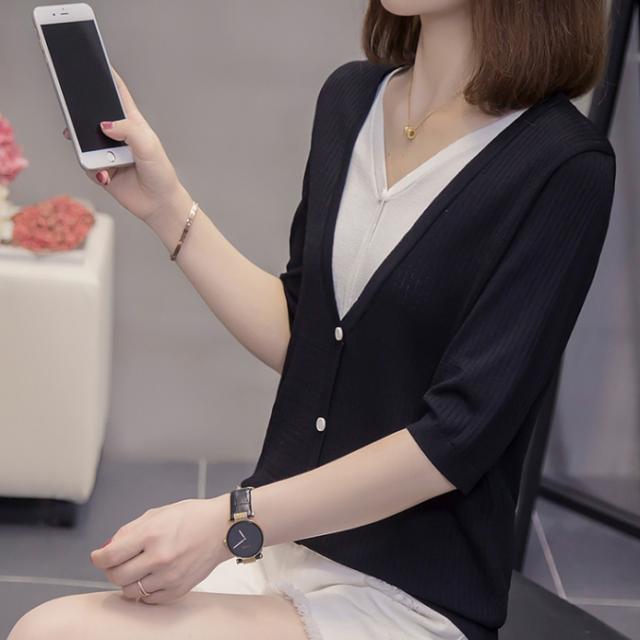 トップス カーディガン ミディアム丈 袖あり 5分袖 五分袖 Vネック 襟なし 前開き サマーニット 薄手 かわいい 大人可愛い シンプル カジュアル 大人 おしゃれ お洒落 アジアン エスニック 大人女子 ラフ 無地 春 夏 秋 20代 30代 レディース 女性用 通勤 デート お出かけ