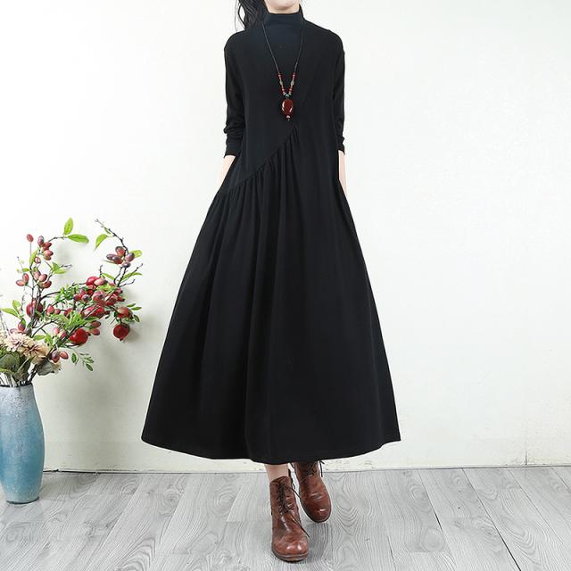 ハイネック切り替えワンピース ワンピース ロング丈 袖あり 長袖 キャミソール ハイネック かわいい 大人可愛い きれいめ シンプル カジュアル 上品 おしゃれ レトロ こなれ感 ラフ とろみ感 抜け感 無地 春 夏 10代 20代 30代 40代 女性用 デート お出かけ 女子会 休日