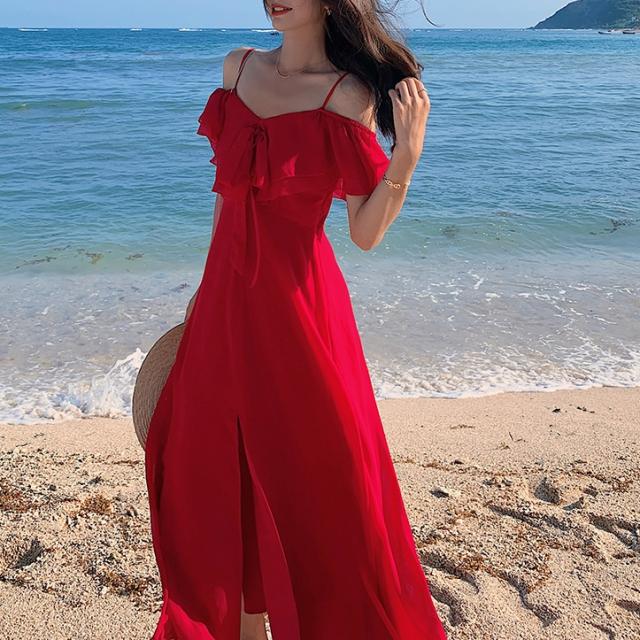 オフショル センタースリット フレア ワンピース フレアワンピース ロング ロング丈 マキシ マキシ丈 9分丈 アンクル丈 オフショルダー Aライン フリル スリット ハイウエスト かわいい 大人可愛い きれいめ シンプル カジュアル 大人 上品 おしゃれ 大人女子 こなれ感