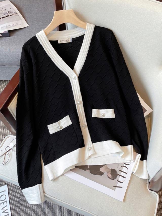 バイカラーカーディガン トップス デート ジャケット ニットソー セーター カーディガン ミディアム丈 ミドル丈 レギュラー丈 袖あり 長袖 Vネック スリム タイト 細身 ストレート 大人可愛い きれいめ 大人 上品 おしゃれ お洒落 レトロ 大人可愛い 大人女子 個性的 クール