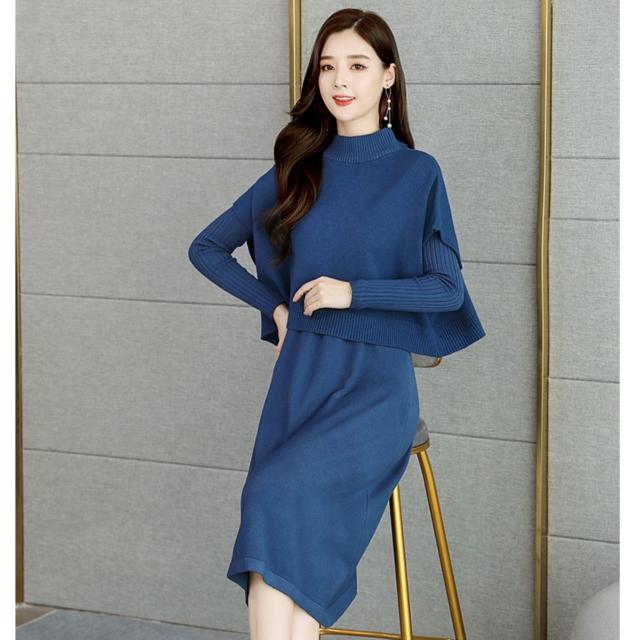 ツーピースワンピース ニットワンピース ワンピース 膝丈 ひざ丈 袖