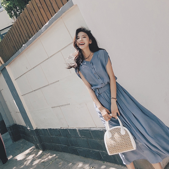 ワンピース ワンピドレス ロング ロング丈 袖なし ノースリーブ ラウンドネック 襟なし スタンドカラー Aライン シフォン ベルト スリット ハイウエスト ポリエステル ニット かわいい 大人可愛い きれいめ シンプル 大人 上品 おしゃれ お洒落 アジアン エスニック