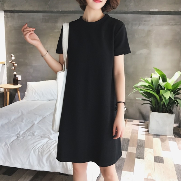 ワンピース ワンピドレス 膝丈 ひざ丈 袖あり 半袖 ラウンドネック 襟なし Aライン かわいい 大人可愛い シンプル カジュアル 大人 上品 おしゃれ お洒落 かっこいい アジアン エスニック エキゾチック 大人女子 こなれ感 ラフ 無地 夏 20代 30代 レディース 女性用 通勤