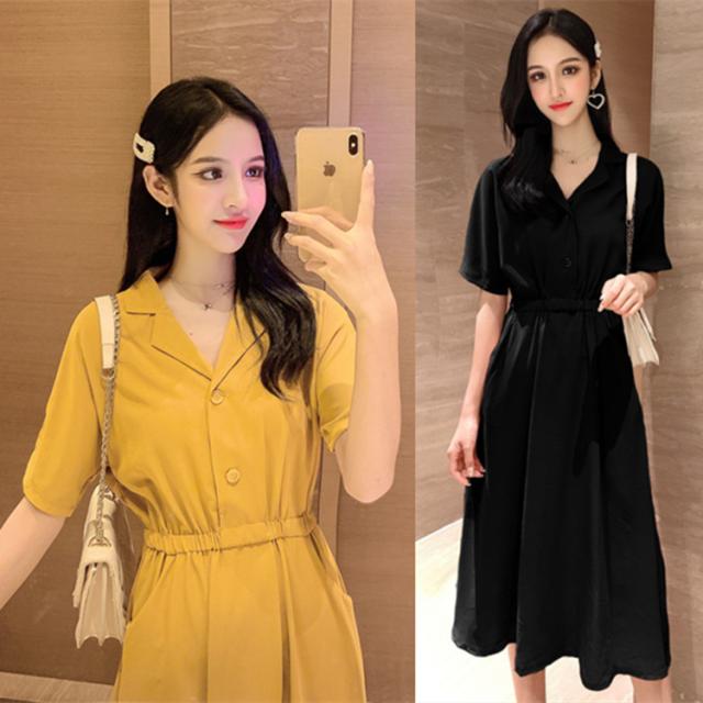 襟付き フレア ミモレ丈 ワンピース フレアワンピース 膝下 ミモレ 袖あり 半袖 Vネック 襟付き Aライン プリーツ ウエストマーク ハイウエスト ウエストゴム 透け感 かわいい 大人可愛い きれいめ シンプル カジュアル 大人 上品 おしゃれ 大人女子 ラブリー キュート