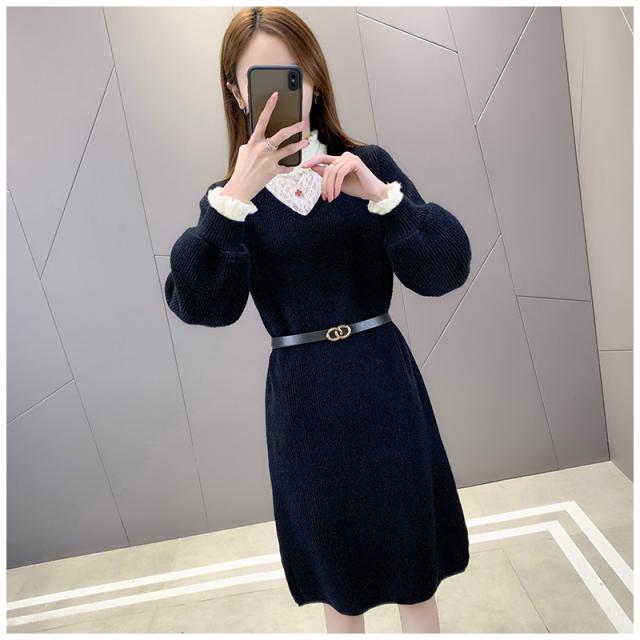 ニットワンピース ドッキングワンピ 上品ワンピ フェイクレイヤード