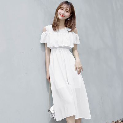 サマードレス オフショル ワンピース フレアスカート フレアワンピース ワンピドレス 膝下 ミモレ ミモレ丈 オフショルダー フレア シフォン ウエストゴム シースルー かわいい おしゃれ お洒落 大人可愛い 大人女子 キュート 無地 花柄 小花柄 夏 10代 20代 30代 OL 学生