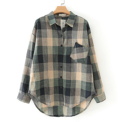 プラスサイズ チェックシャツ トップス シャツ ブラウス 袖あり 長袖 襟付き ベーシック 前開き ボタン留め シンプル カジュアル 大人 おしゃれ お洒落 大人女子 こなれ感 ラフ ボーイッシュ 抜け感 チェック柄 春 夏 秋 10代 20代 30代 40代 50代 60代 エイジレス 通学