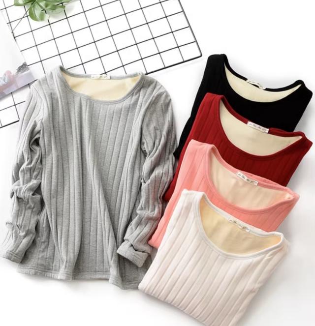 プラスサイズ 裏起毛 トップス カットソー ニットソー インナー 袖あり 長袖 萌袖 シャーリング ラウンドネック 裏起毛 リブ かわいい 大人可愛い シンプル カジュアル おしゃれ お洒落 秋 冬 10代 20代 30代 40代 50代 60代 オフィス OL 通勤 学生 通学 お出かけ