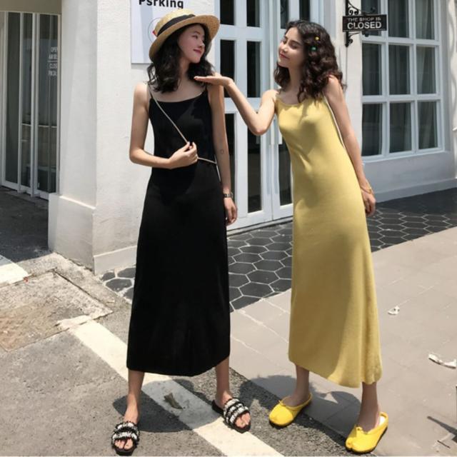 ロング キャミ ワンピ ワンピース キャミソール キャミワンピ キャミソールワンピース ロング丈 マキシ マキシ丈 9分丈 アンクル丈 袖なし ラウンドネック セミフレア Aライン Iライン スリット バックスリット かわいい 大人可愛い きれいめ シンプル カジュアル 大人 上品