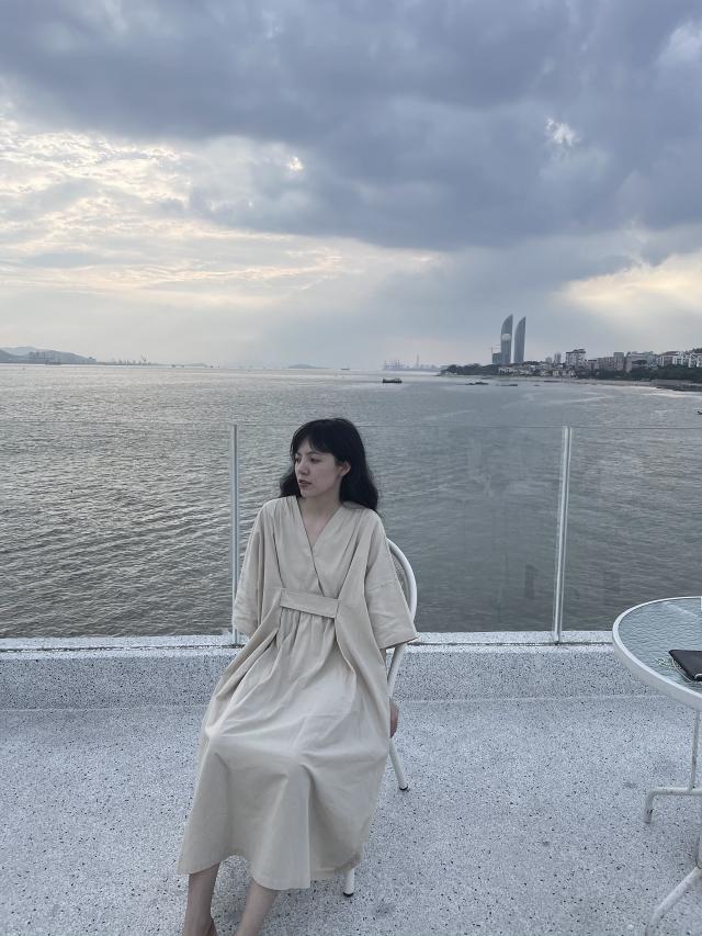 Vネック 5分袖 ワンピ ワンピース フレアワンピース 膝下 ロング