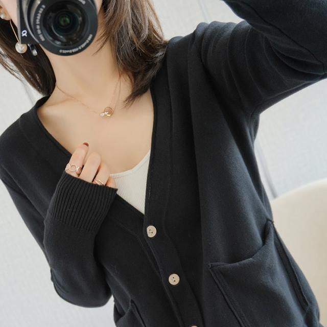 Vネック カーディガン トップス ショート丈 袖あり 長袖 襟なし リブ 前開き リブニット 編み込み 綿 薄手 コットン かわいい 大人可愛い きれいめ シンプル カジュアル 大人 上品 おしゃれ 大人女子 ラブリー モード系 モダン 無地 春 夏 10代 20代 30代 40代 50代 60代