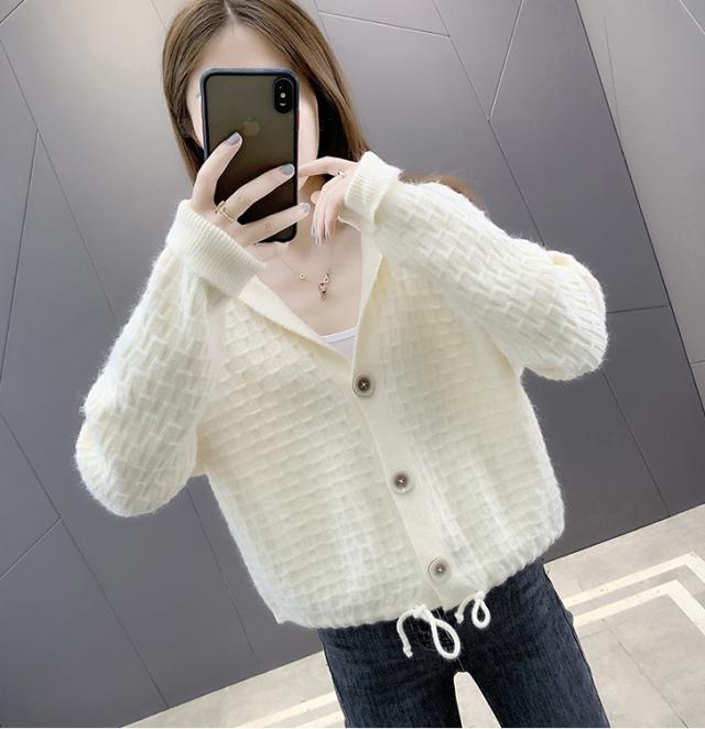 ニット フードパーカー風 カーディガン トップス アウター パーカー フーディー 袖あり 長袖 ドロップショルダー 萌袖 Vネック 襟なし フード付き 前開き 編み込み かわいい 大人可愛い きれいめ シンプル カジュアル 大人 上品 おしゃれ 大人女子 こなれ感 ラブリー キュート