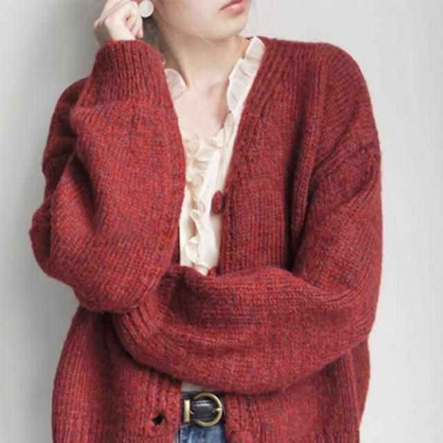 ざっくり 大人 ニット カーディガン トップス 袖あり 長袖 ボリューム袖 ドロップショルダー 萌袖 Vネック 襟なし 前開き 編み込み かわいい 大人可愛い きれいめ シンプル カジュアル 上品 おしゃれ 大人女子 こなれ感 ラフ ラブリー モード系 存在感 抜け感 無地 秋 冬 10代